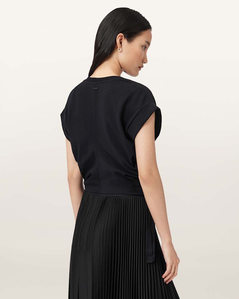 Mira Cropped Satin Drawcord T-Shirt Black | ALLSAINTS US